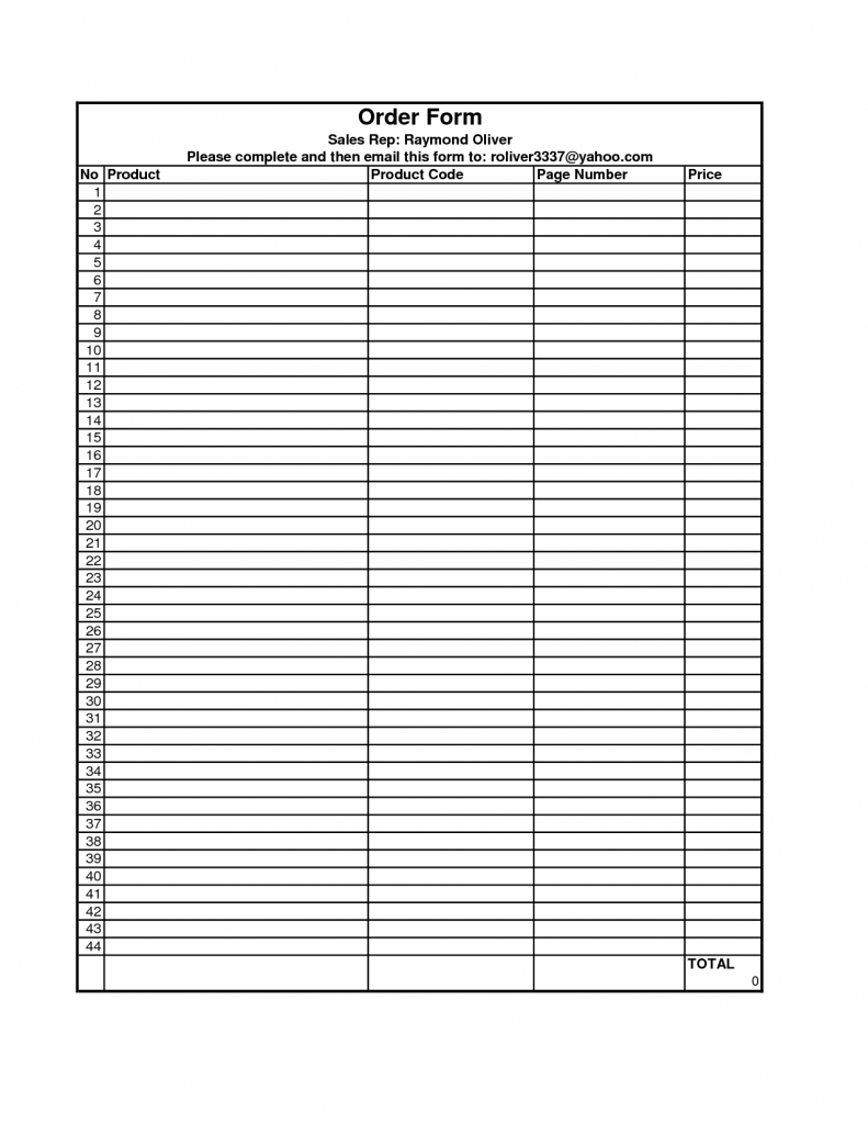Blank Order Form Printable | Liputan TV