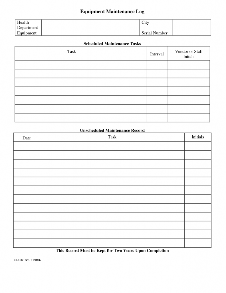 Equipment Maintenance Log Template | Liputan TV