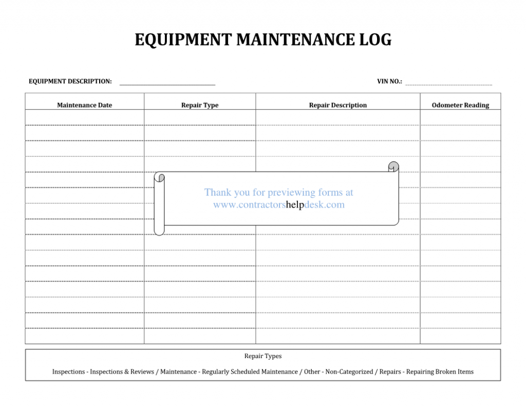 Equipment Maintenance Log Template | Liputan TV