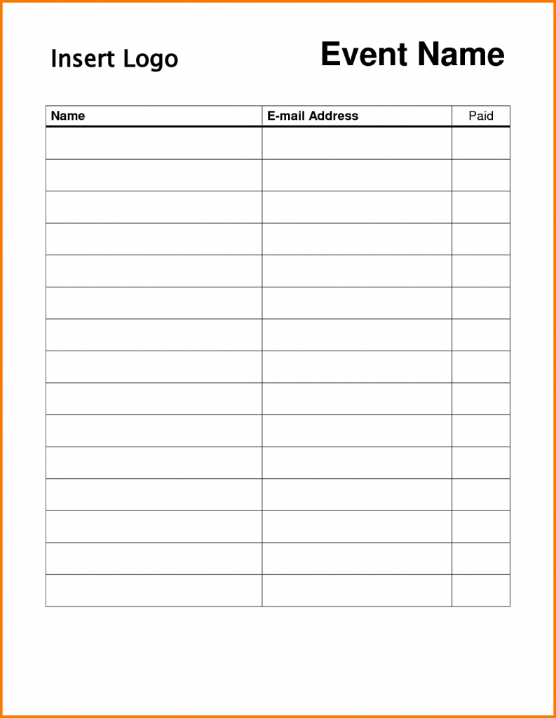 Event Sign Up Sheet Template | Liputan TV